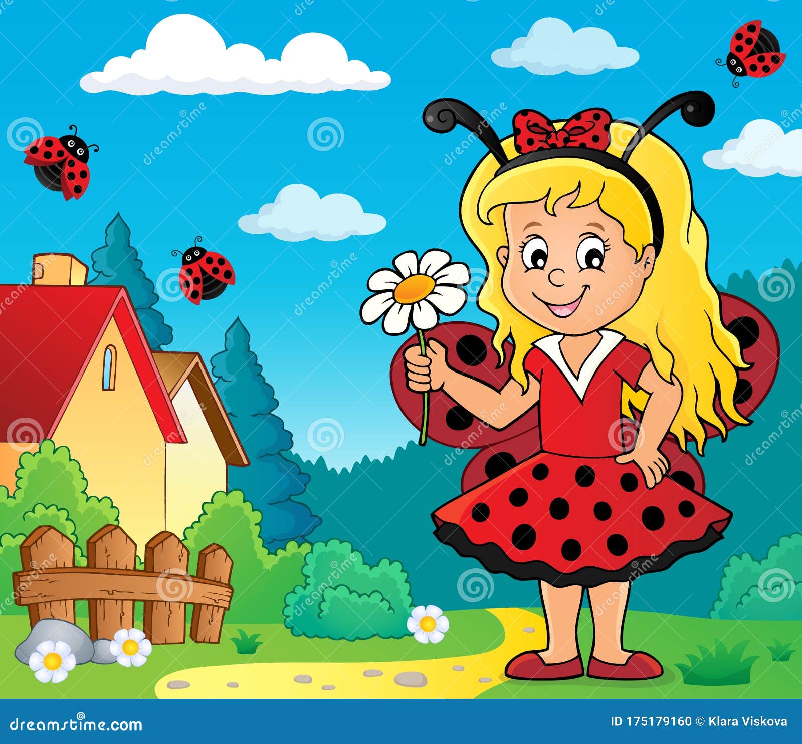 Ladybug girl theme image 2 stock vector. Illustration of antenna ...