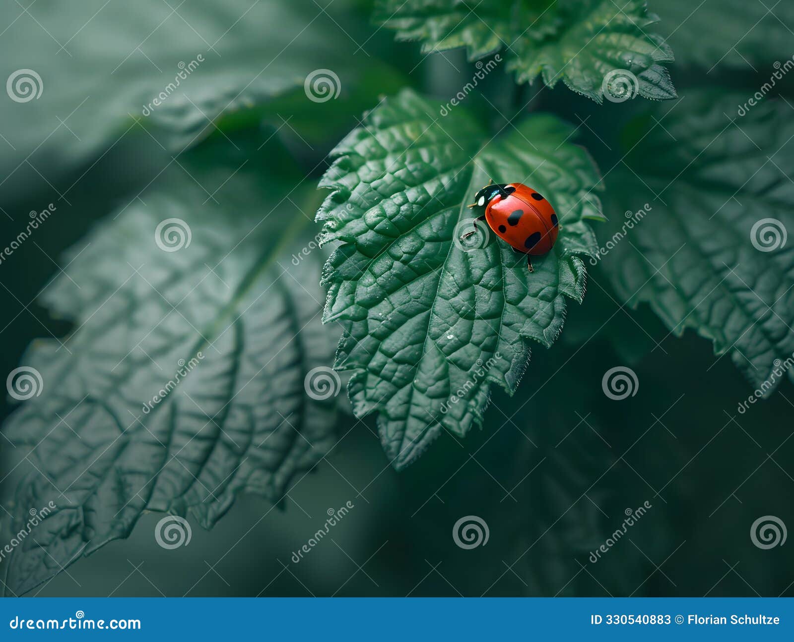 Ladybug on a green leaf stock illustration. Illustration of animal - 330540883