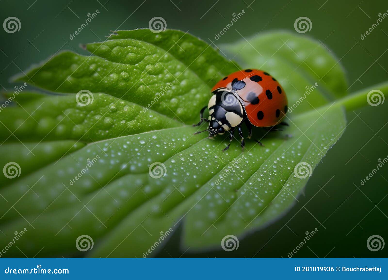 Ladybug on a Green Leaf, Ladybug Crawling on a Green Leaf Stock ...