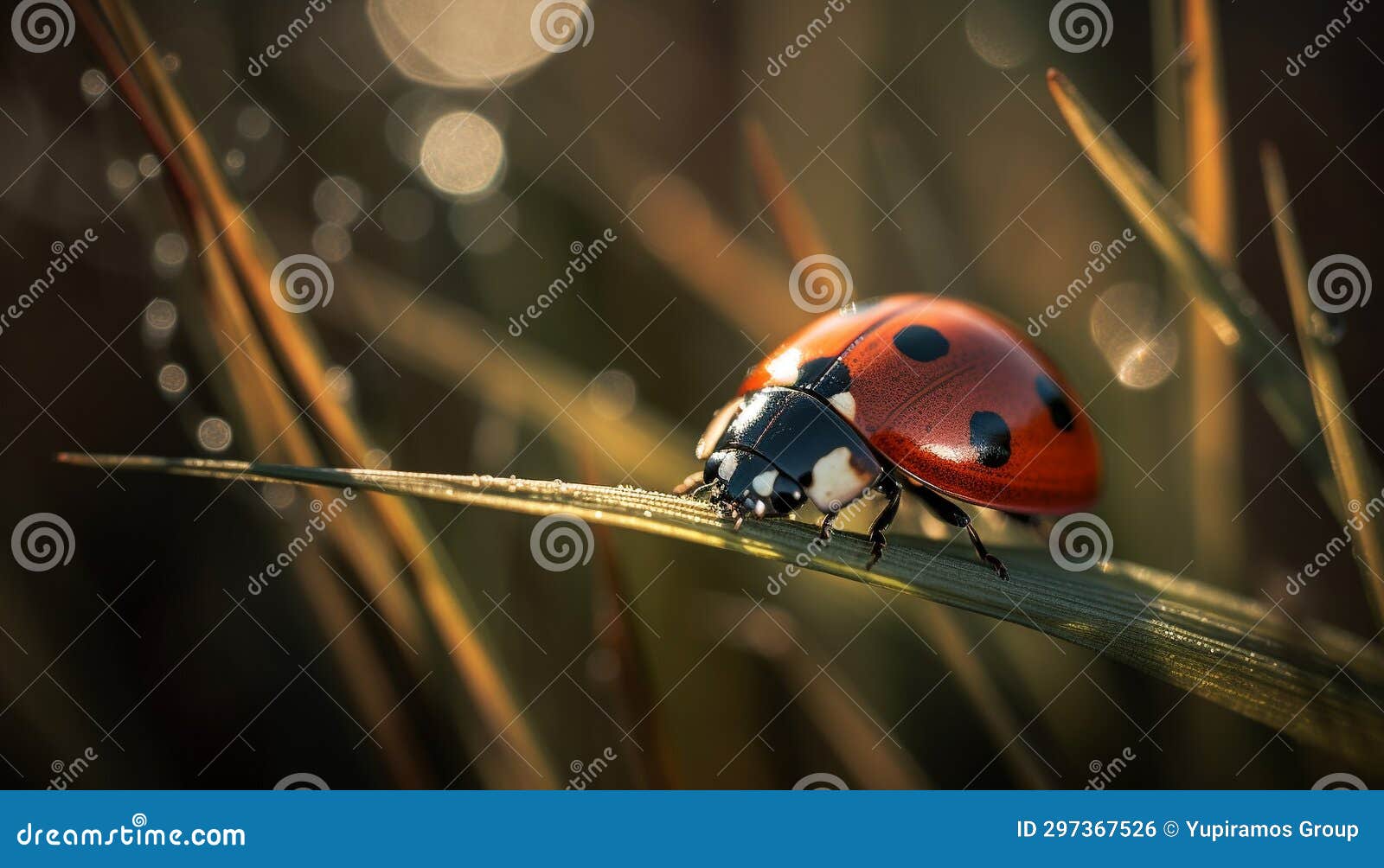 Ladybug on Green Leaf, Dew Drop, Nature Beauty in Close Up Generated by ...
