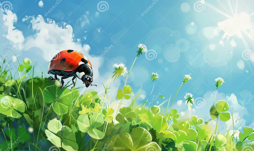 A Ladybug is on a Green Leaf in a Field of Flowers Stock Image - Image ...