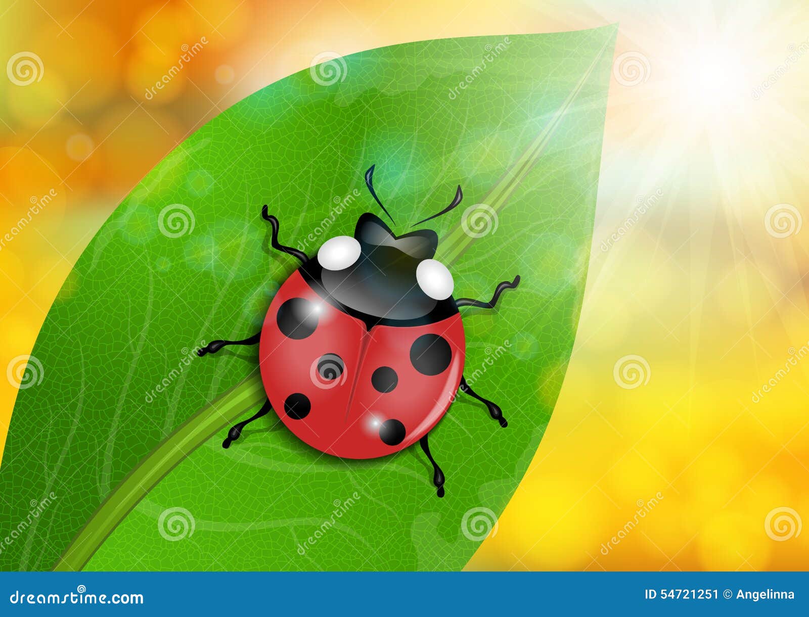 Ladybug On Green Leaf Cartoon Vector | CartoonDealer.com #54721251