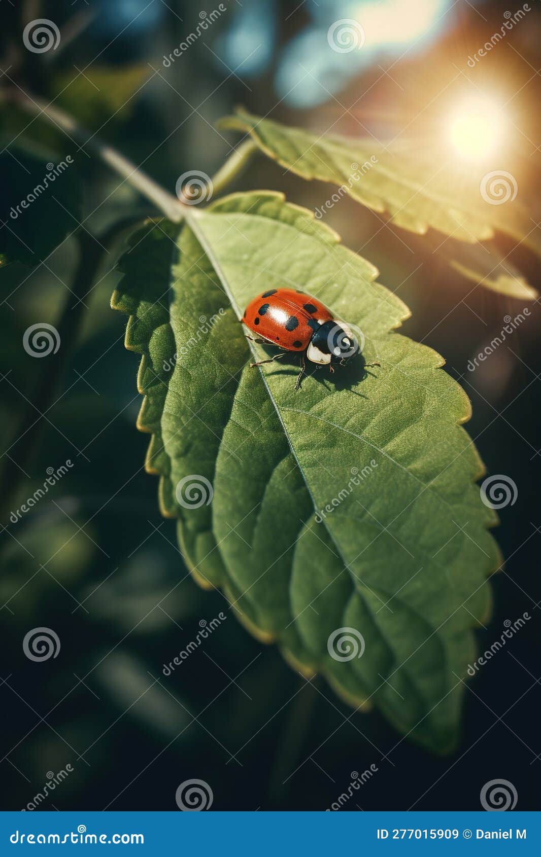 Ladybug on a Green Leaf in the Rays of the Sun Stock Illustration ...