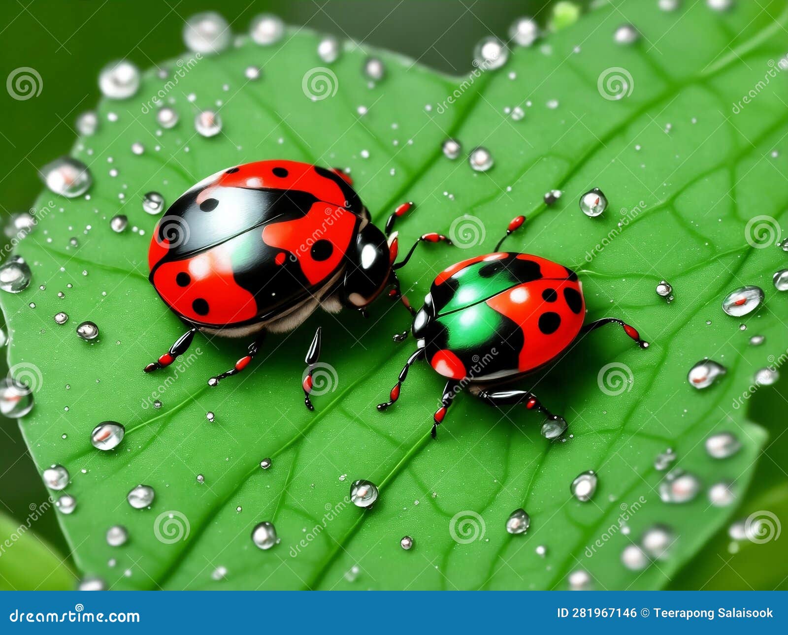 Ladybug on Green Leaf with Water Drops, Generative AI Illustration Stock Photo - Image of field ...