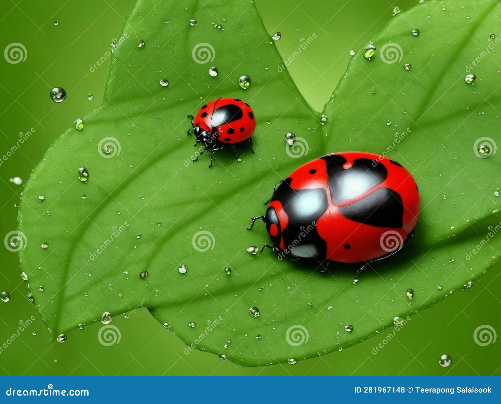 Ladybug on Green Leaf with Water Drops, Generative AI Illustration ...