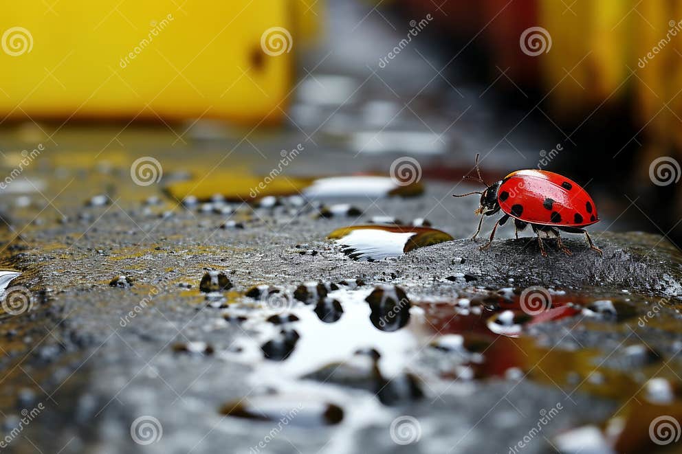 A Ladybug on the Ground with Water Droplets on it Stock Illustration ...