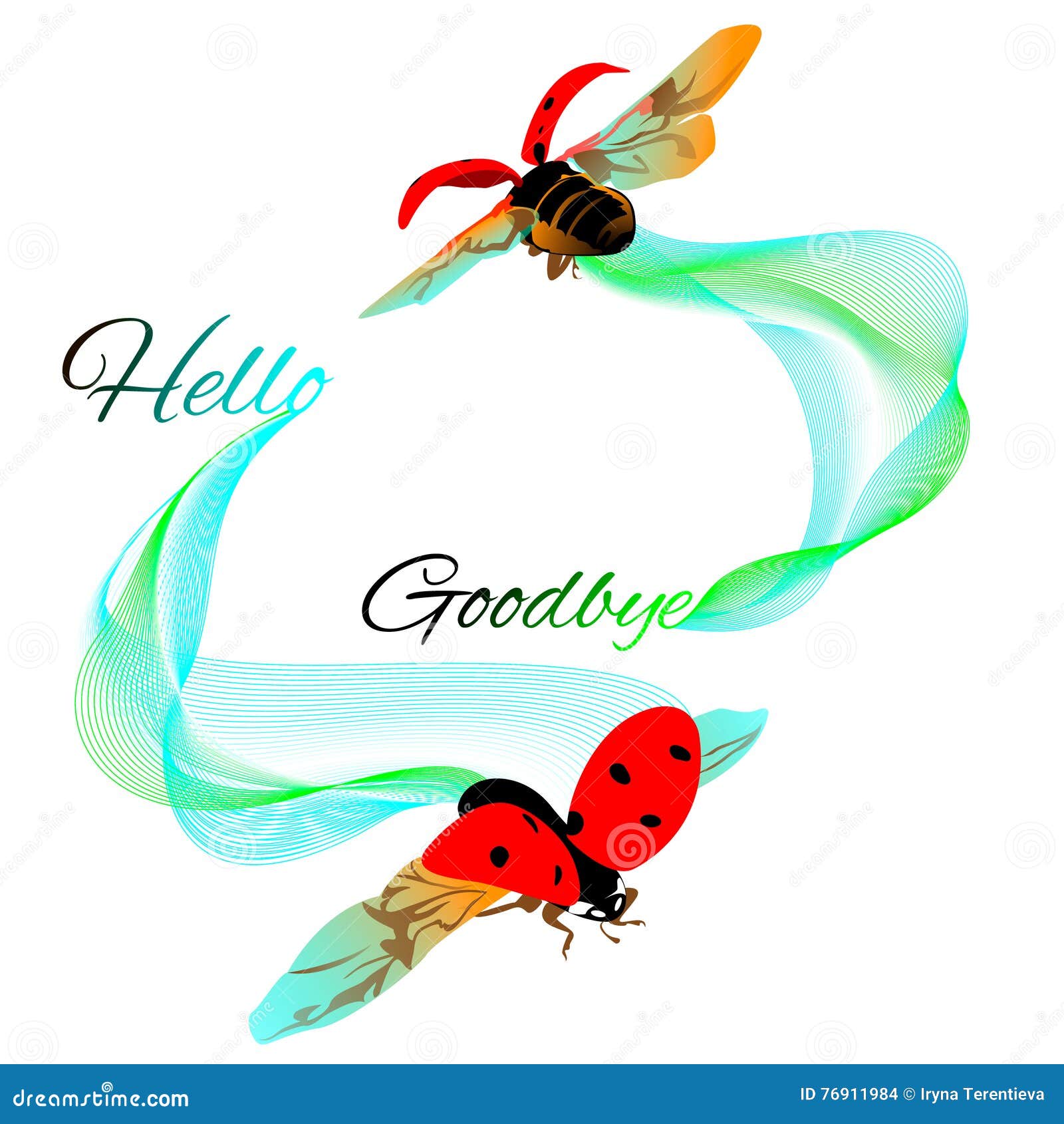 Ladybug Hello Goodbye Wavy Lines Stock Vector - Illustration of fresh ...