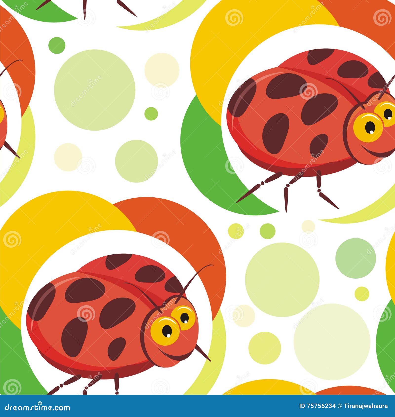 Ladybug Insects Seamless Pattern Design Stock Vector - Illustration of ...