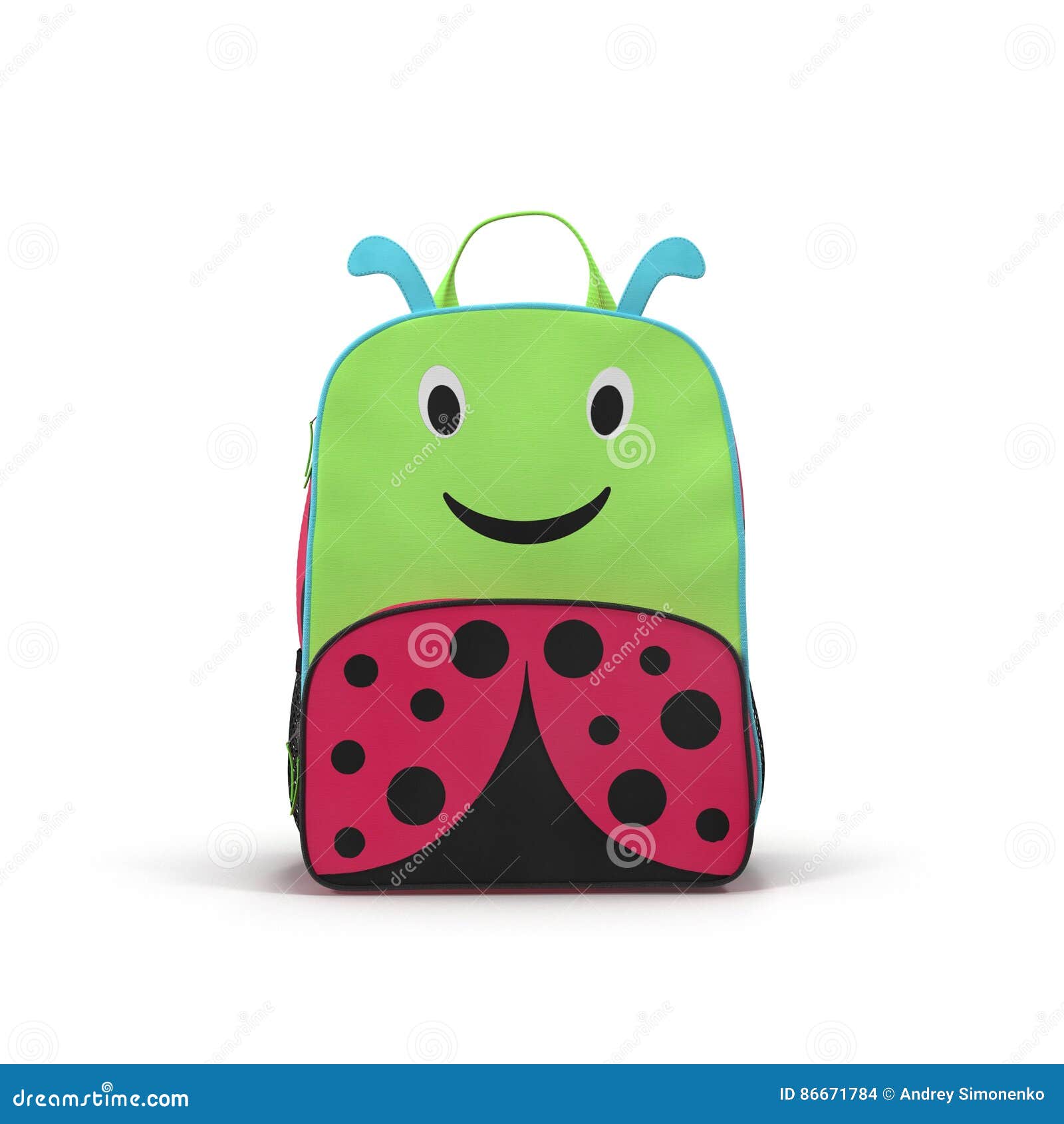 Ladybug Kids Back Pack on a White. Front View. 3D Illustration Stock ...