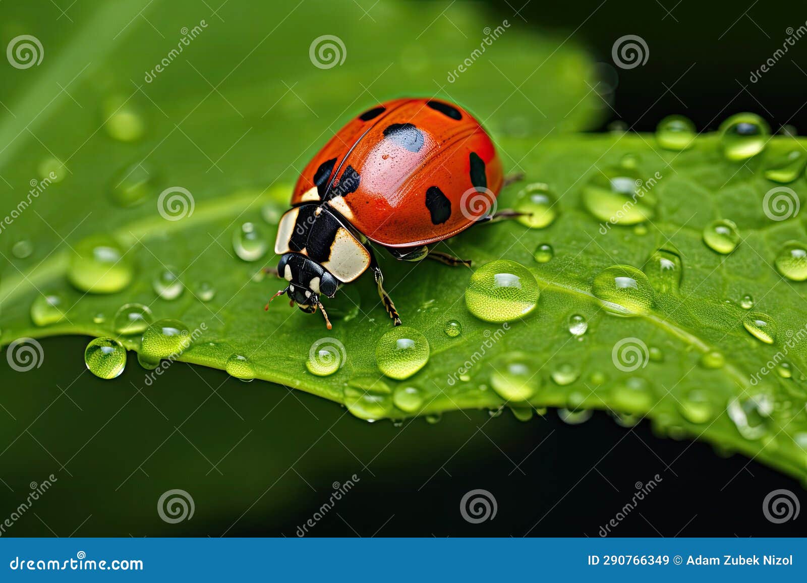 A ladybug on a leaf stock illustration. Illustration of animal - 290766349
