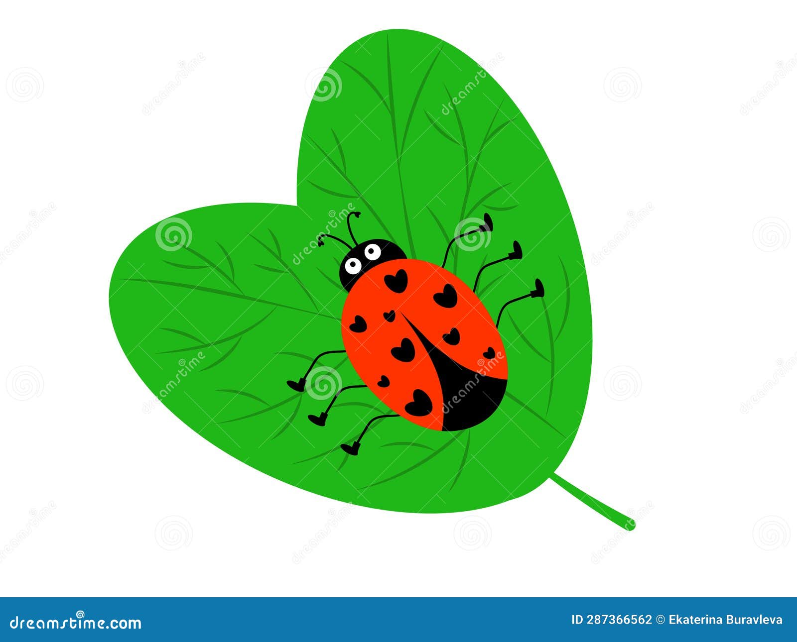 Ladybug on a Leaf in the Shape of a Heart Stock Vector - Illustration ...