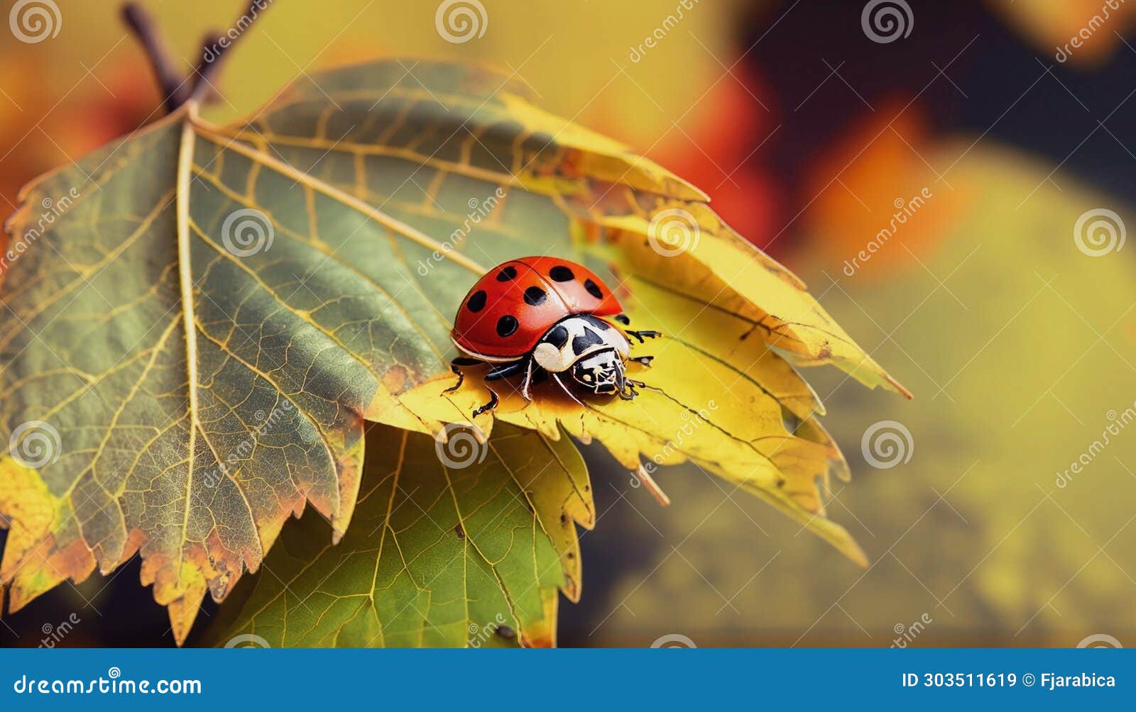 A Ladybug on a Leaf of a Tree Stock Illustration - Illustration of ...