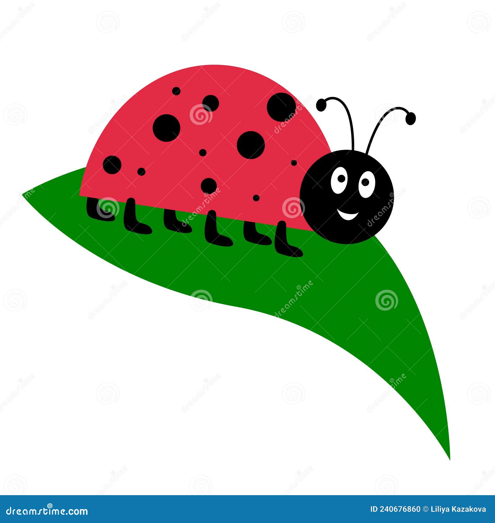 Ladybug On Leaf Vector Illustration Cartoon Ladybug Isolated In A Flat