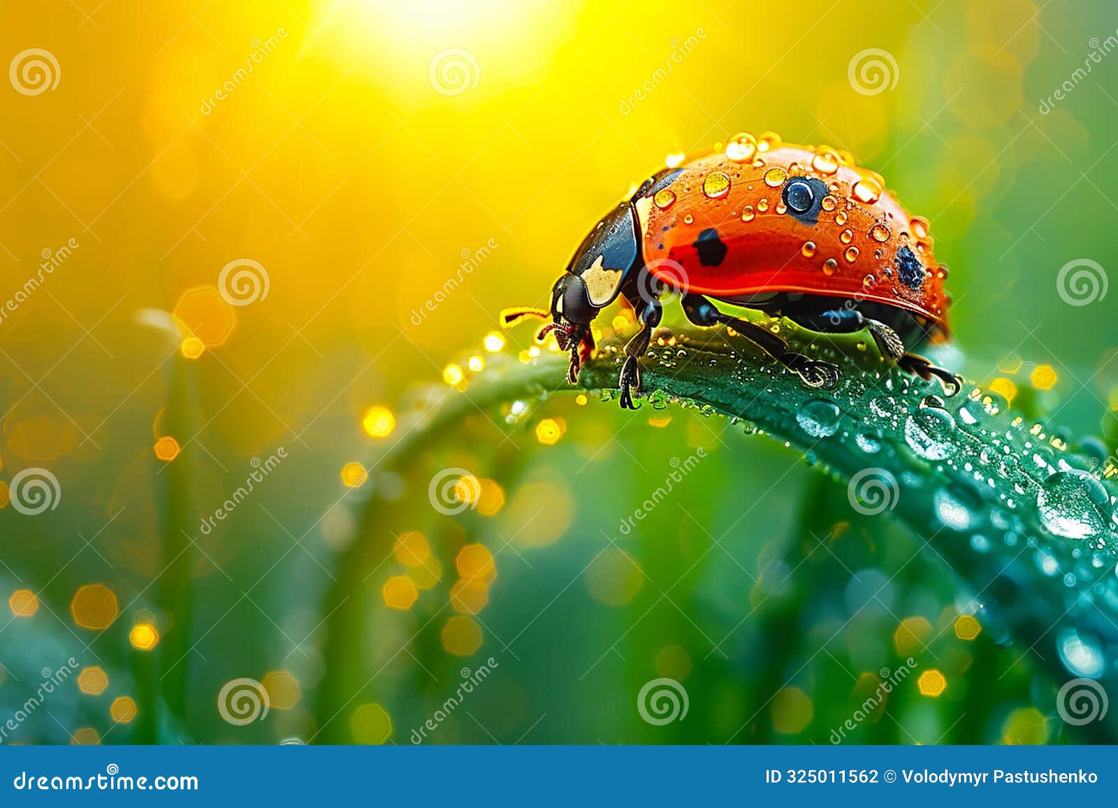 Ladybug on a Leaf with Water Droplets Stock Photo - Image of ladybug ...