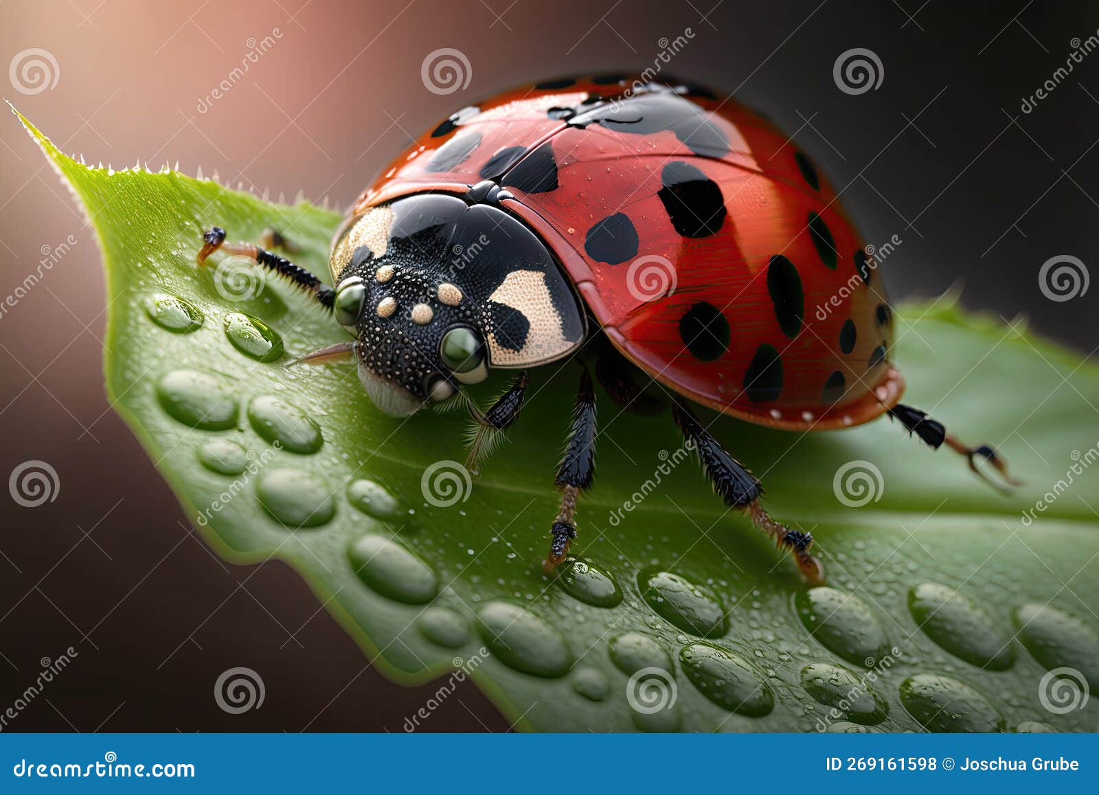 Ladybug On Leaf With Water Drops Generative Ai Stock Illustration