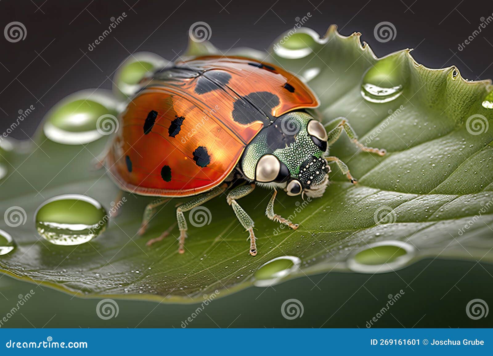 Ladybug on Leaf with Water Drops - Generative AI Stock Illustration ...