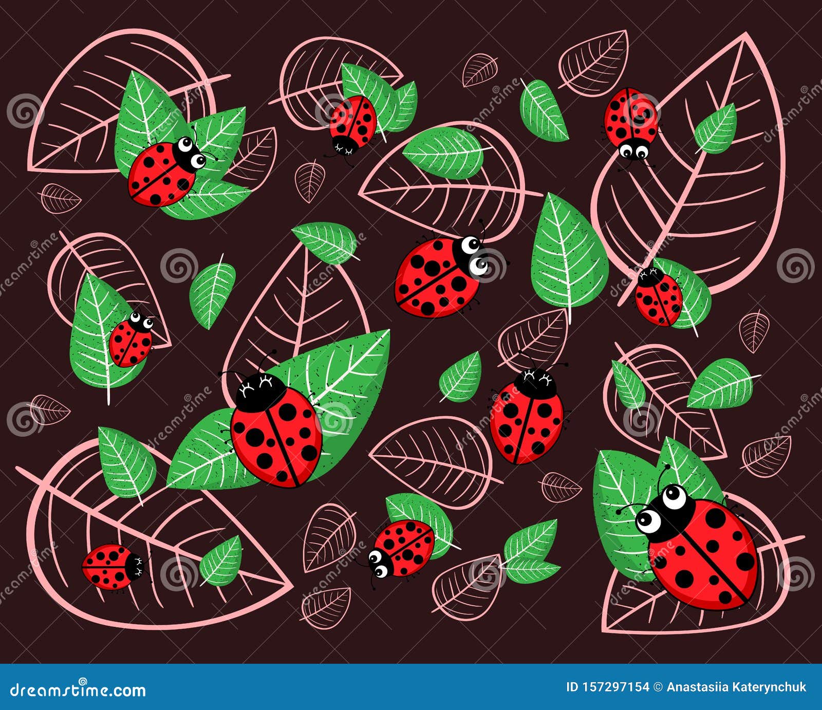 Ladybug with Leaves Seamless Pattern Stock Vector - Illustration of ... Ladybug with Leaves Seamless Pattern Stock Vector - Illustration of ...