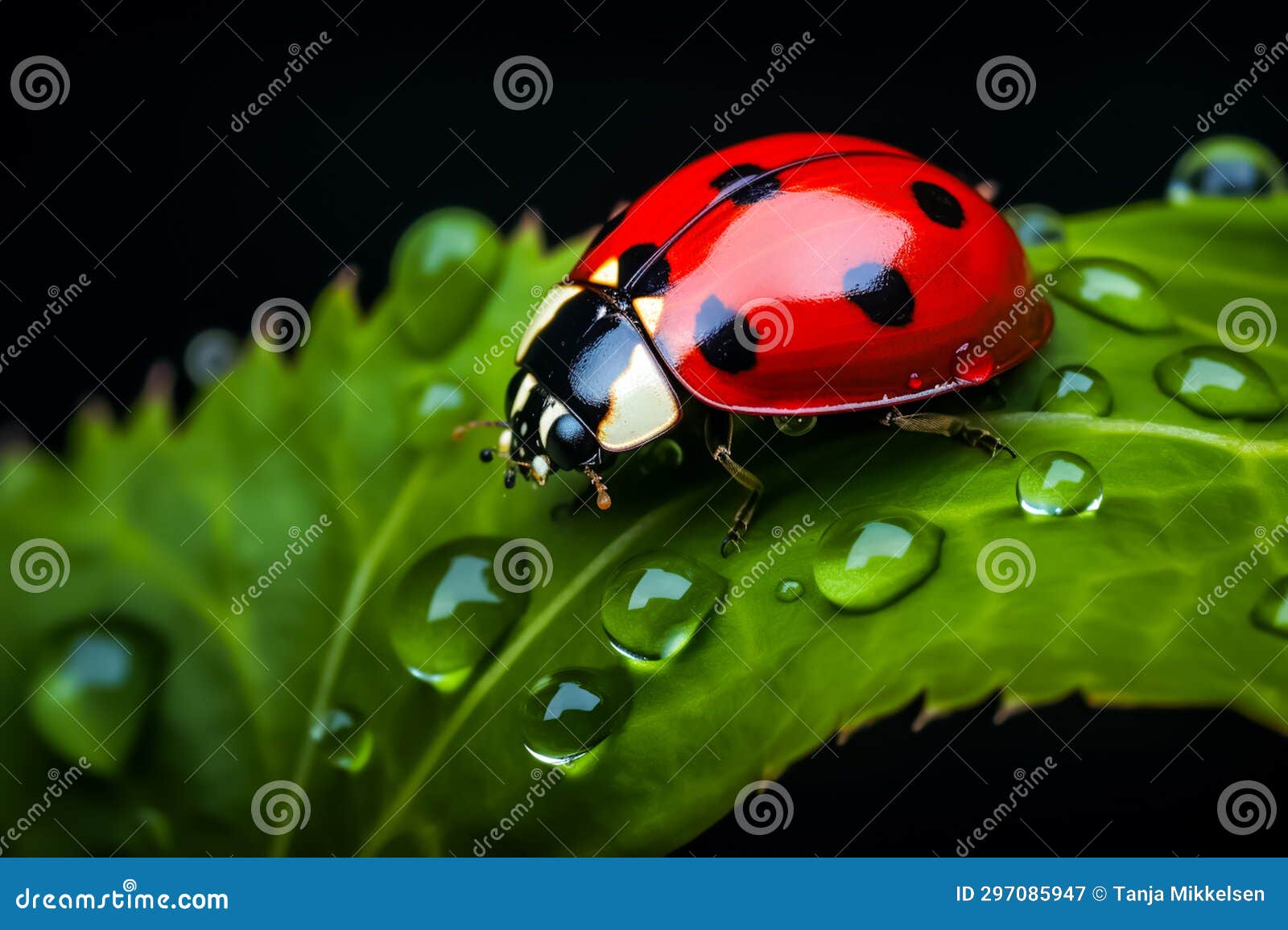 Ladybug on green leaf stock illustration. Illustration of colorful - 297085947