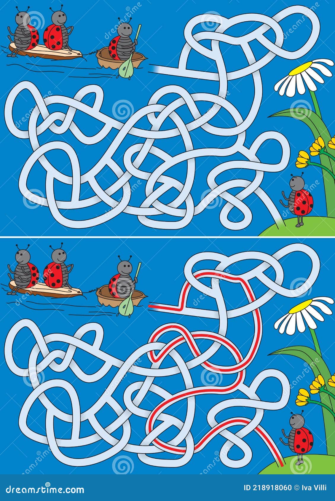 Ladybug Maze Vector Illustration | CartoonDealer.com #218918060