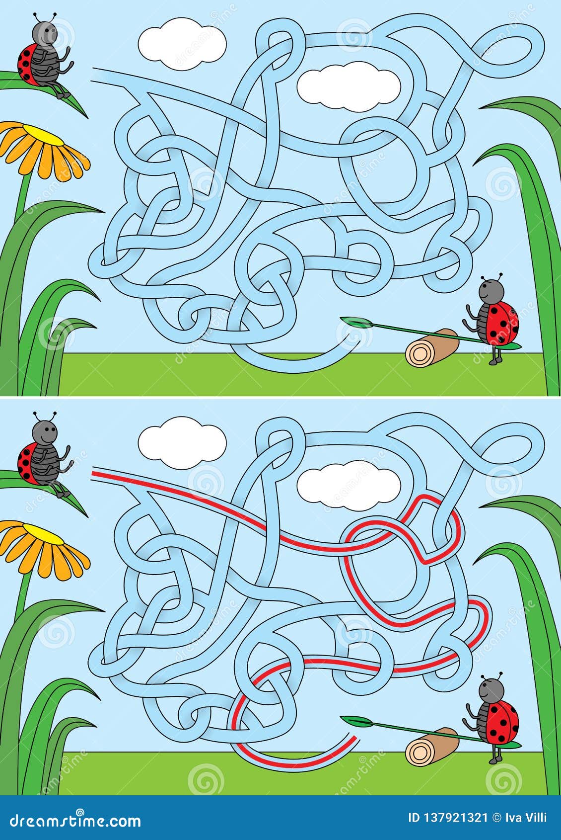 Ladybug Maze Vector Illustration | CartoonDealer.com #133294224
