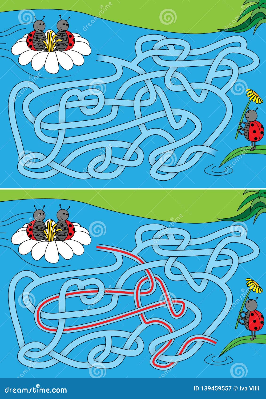 Ladybug maze stock vector. Illustration of game, river - 139459557