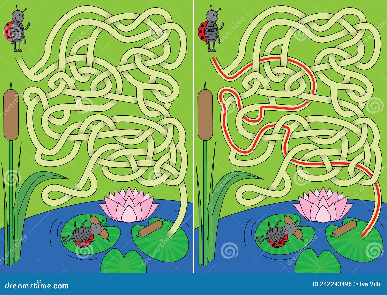 Ladybug Maze Vector Illustration | CartoonDealer.com #242293496