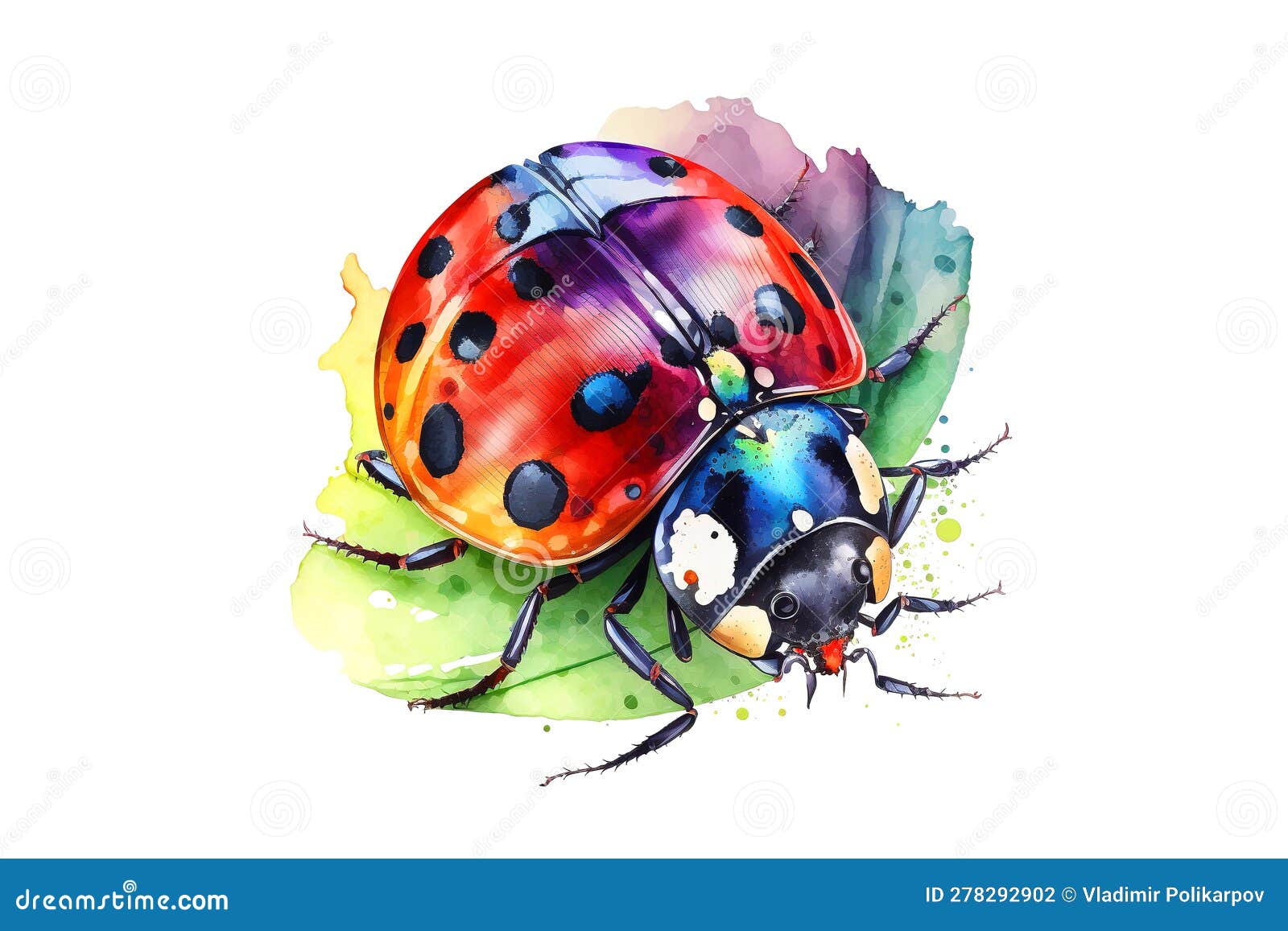 Ladybug Painted with Multi-colored Watercolors Isolated on a White ...