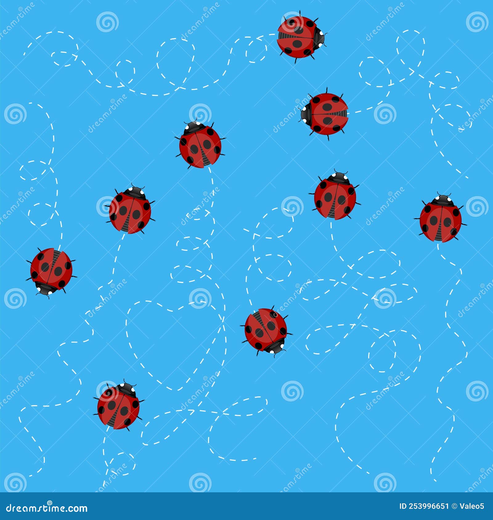 Ladybug Pattern on Blue Background. Ladybird Texture Stock Vector ...