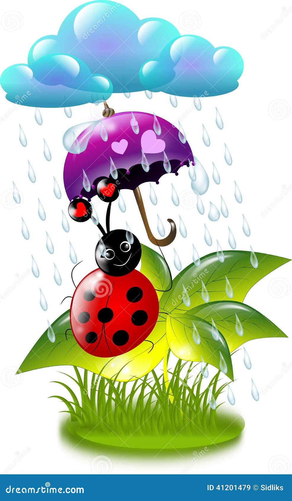 Ladybug in rain stock illustration. Illustration of lovely - 41201479