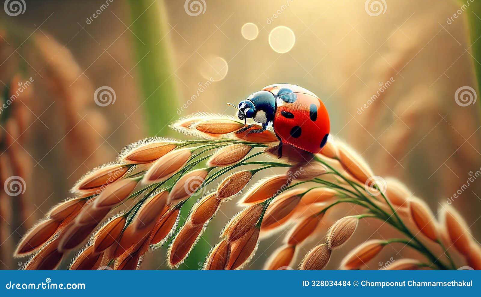 Ladybug on a rice plant stock illustration. Illustration of rice ...