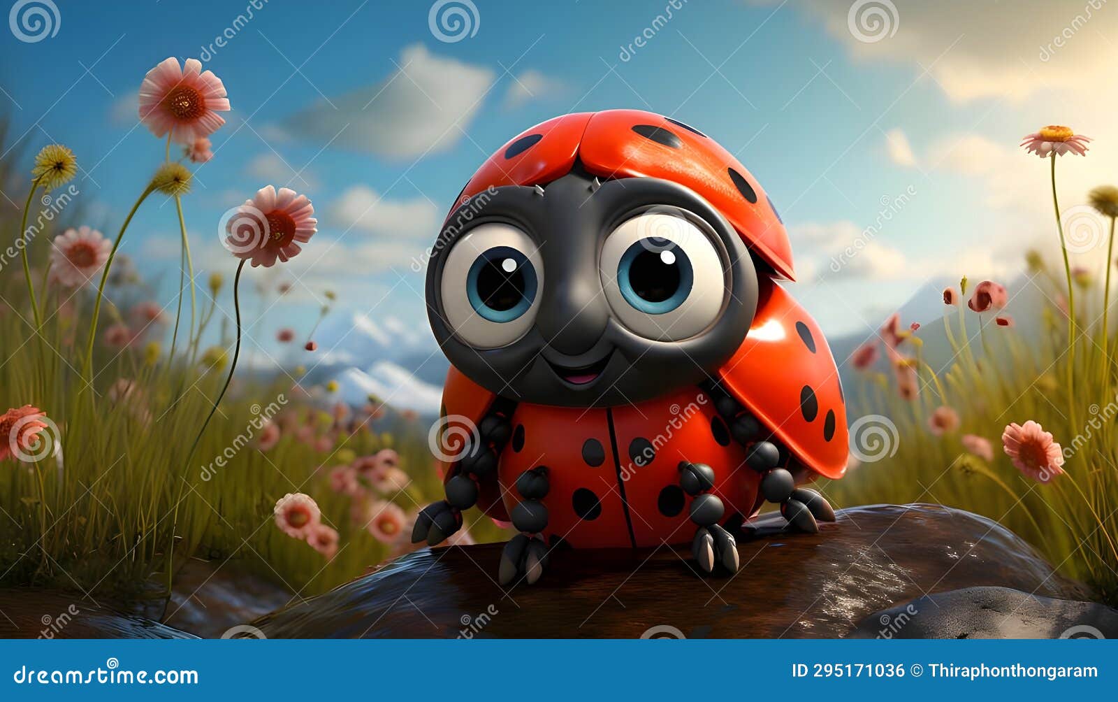 Ladybug on the rock stock illustration. Illustration of comics - 295171036