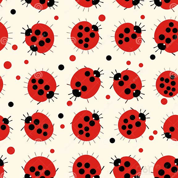 Ladybug Seamless Pattern - Polka Dot Composition Style Red and Black ...