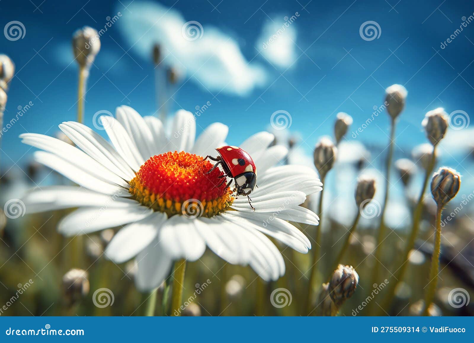 A Ladybug is Sitting on a Daisy Flower. Stock Illustration ...