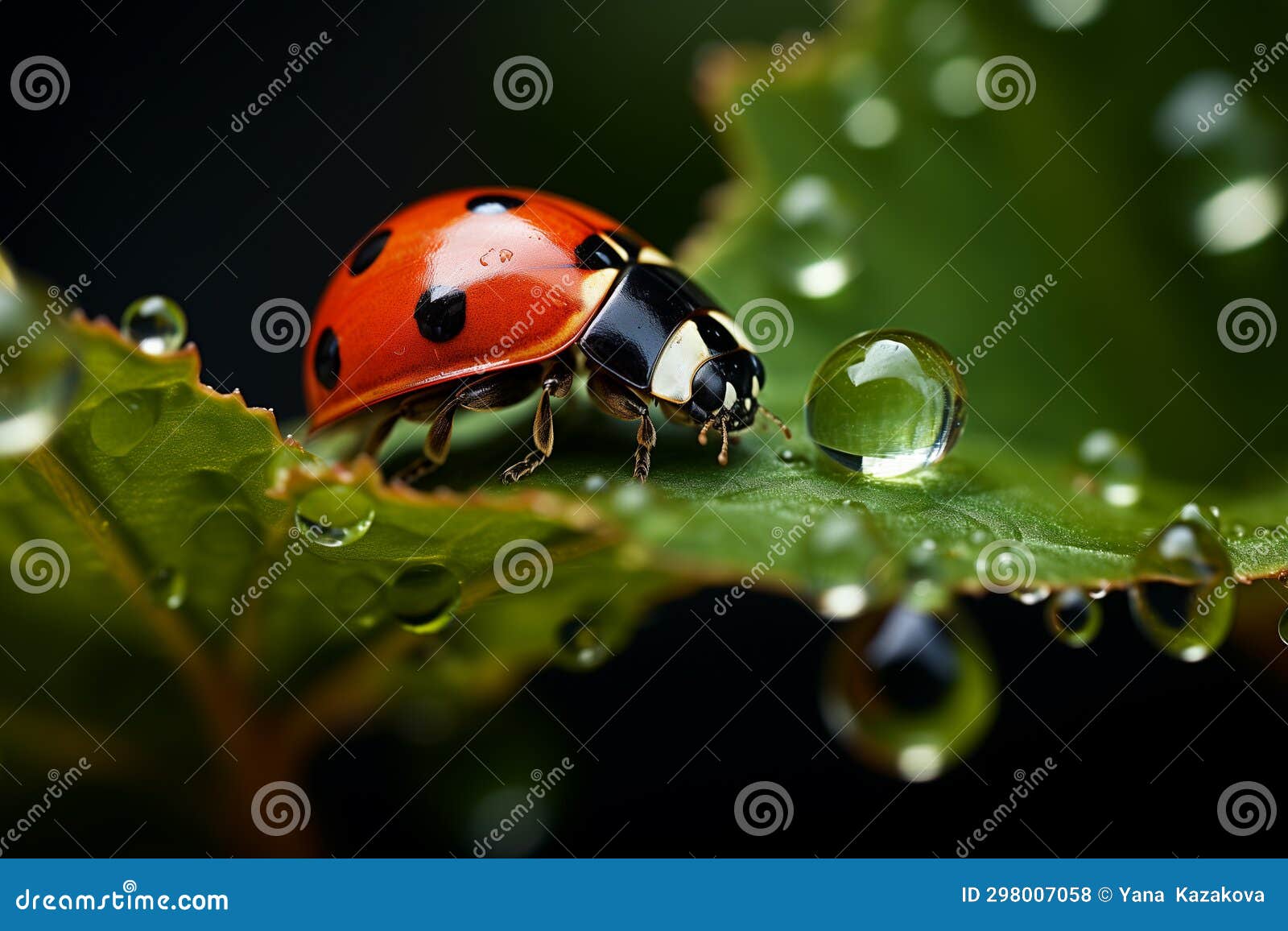 Ladybug Sitting on a Leaf with Dew Drops Stock Illustration ...