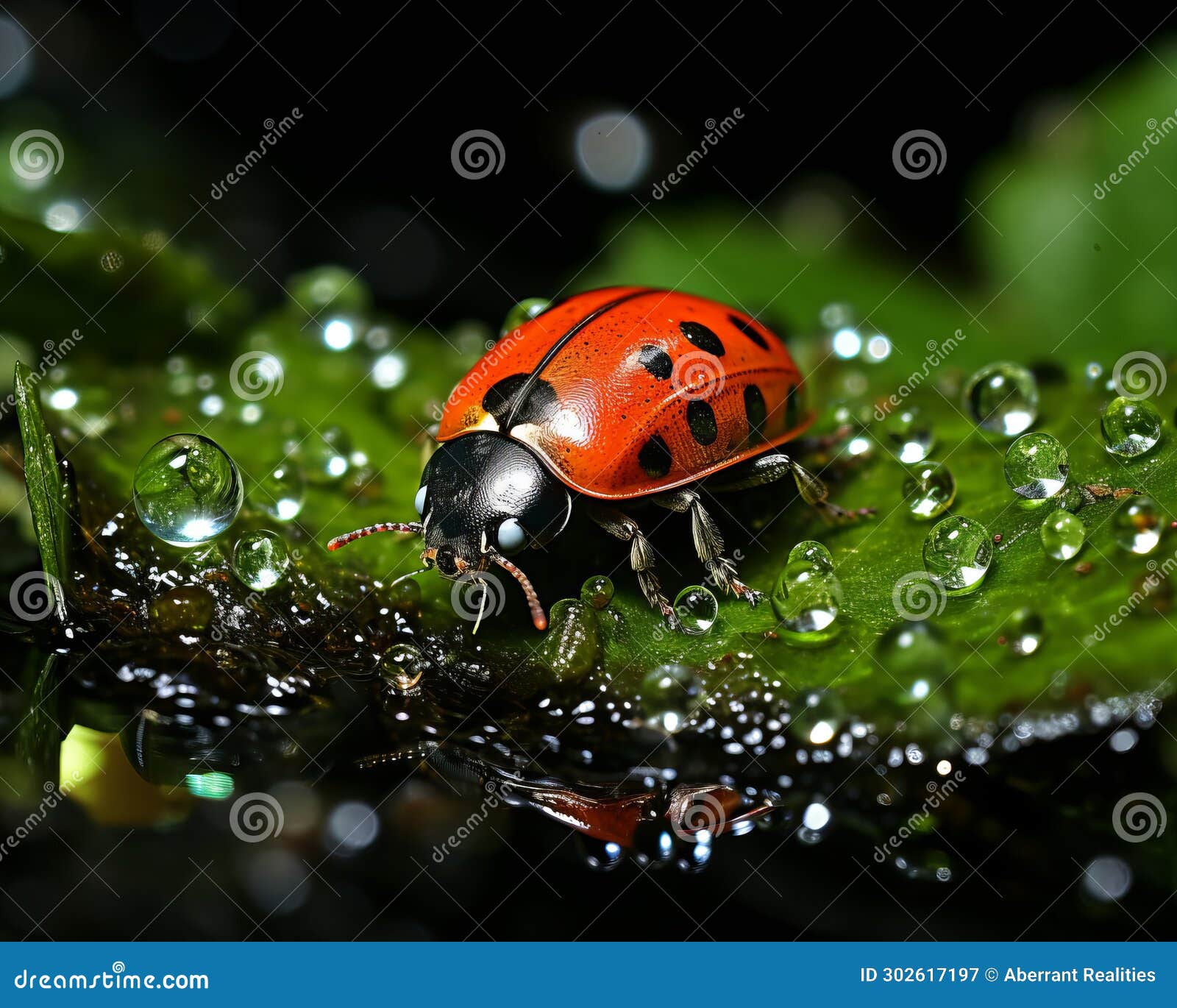 A Ladybug Sitting on a Leaf with Water Droplets on it Stock ...