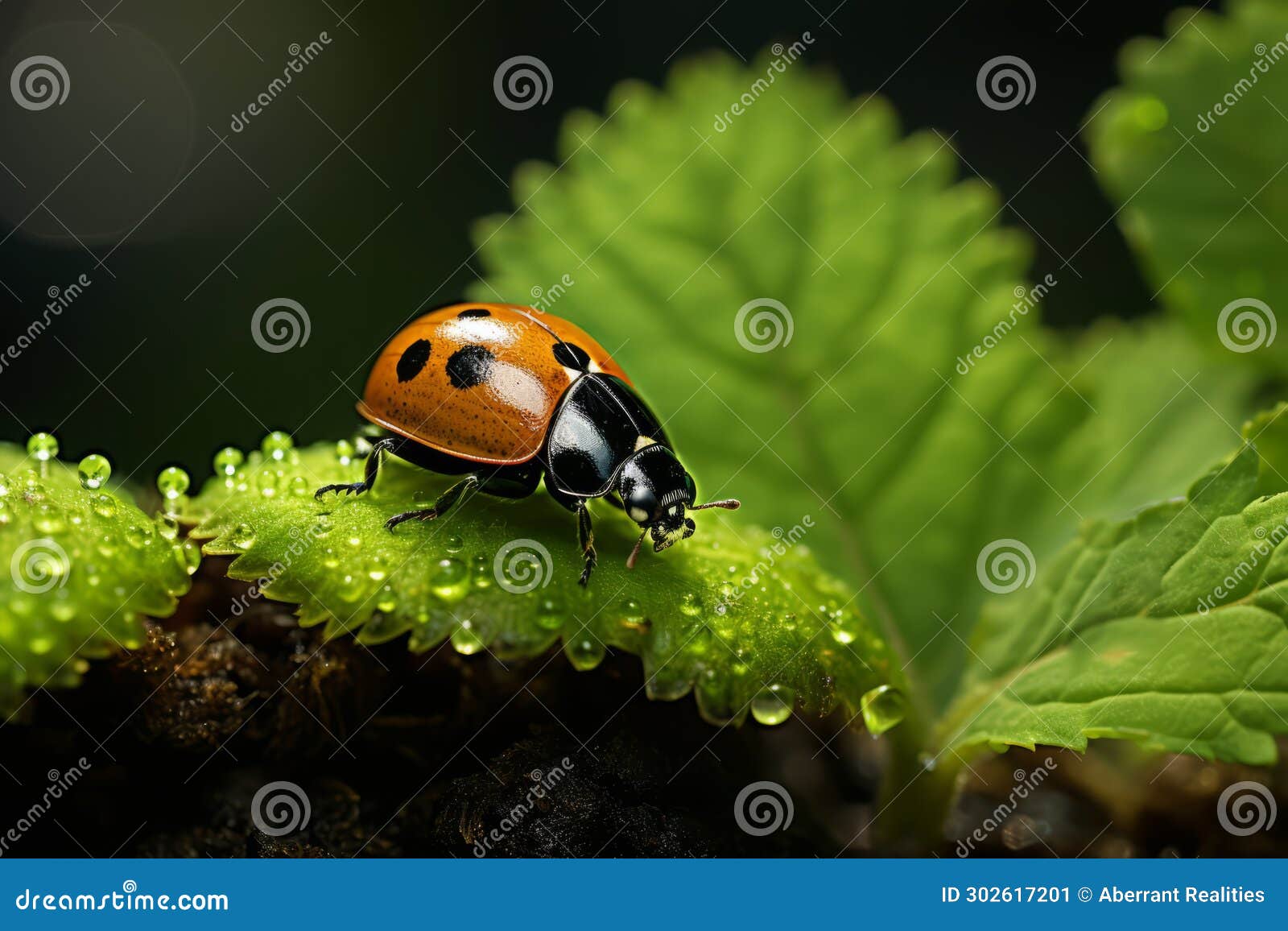 A Ladybug Sitting on Top of a Green Leaf Stock Illustration ...