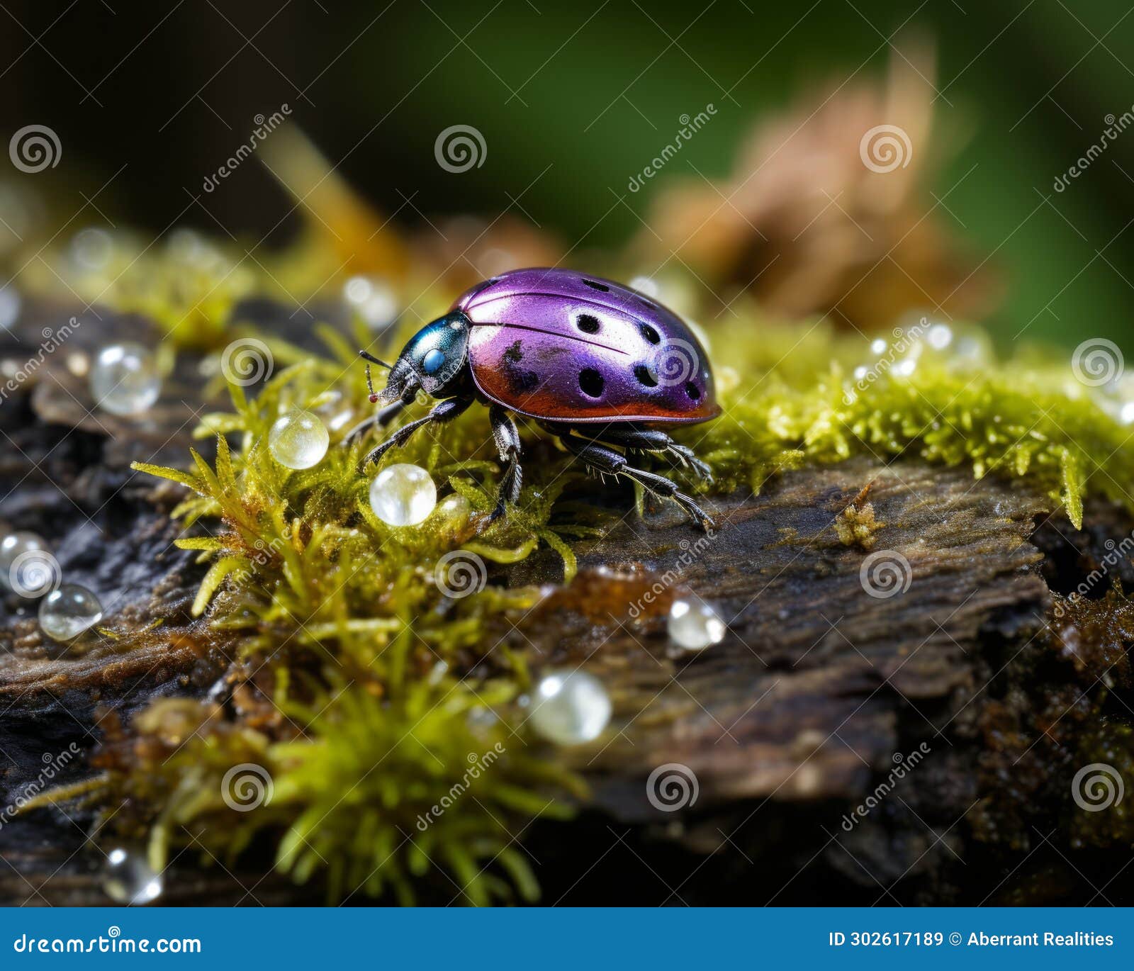 A Ladybug is Sitting on Top of a Moss Covered Log Stock Illustration ...
