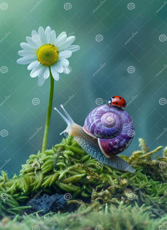Ladybug and Snail on the Leaf in the Garden Stock Image - Image of ...
