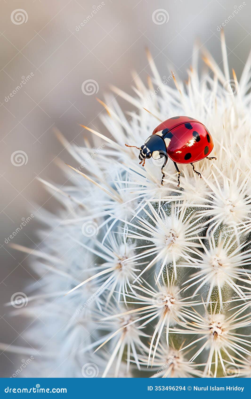 Ladybug on Spiky Cactus - a Delicate Balancing Act Stock Photo - Image ...