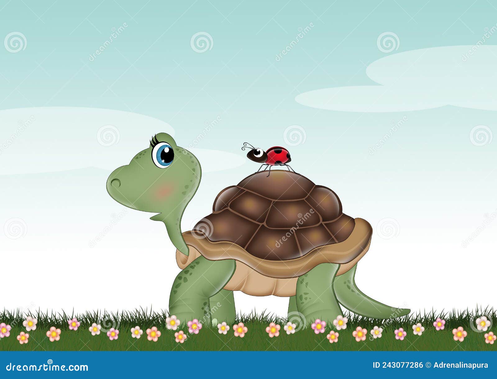 Ladybug on turtle stock illustration. Illustration of animal - 243077286