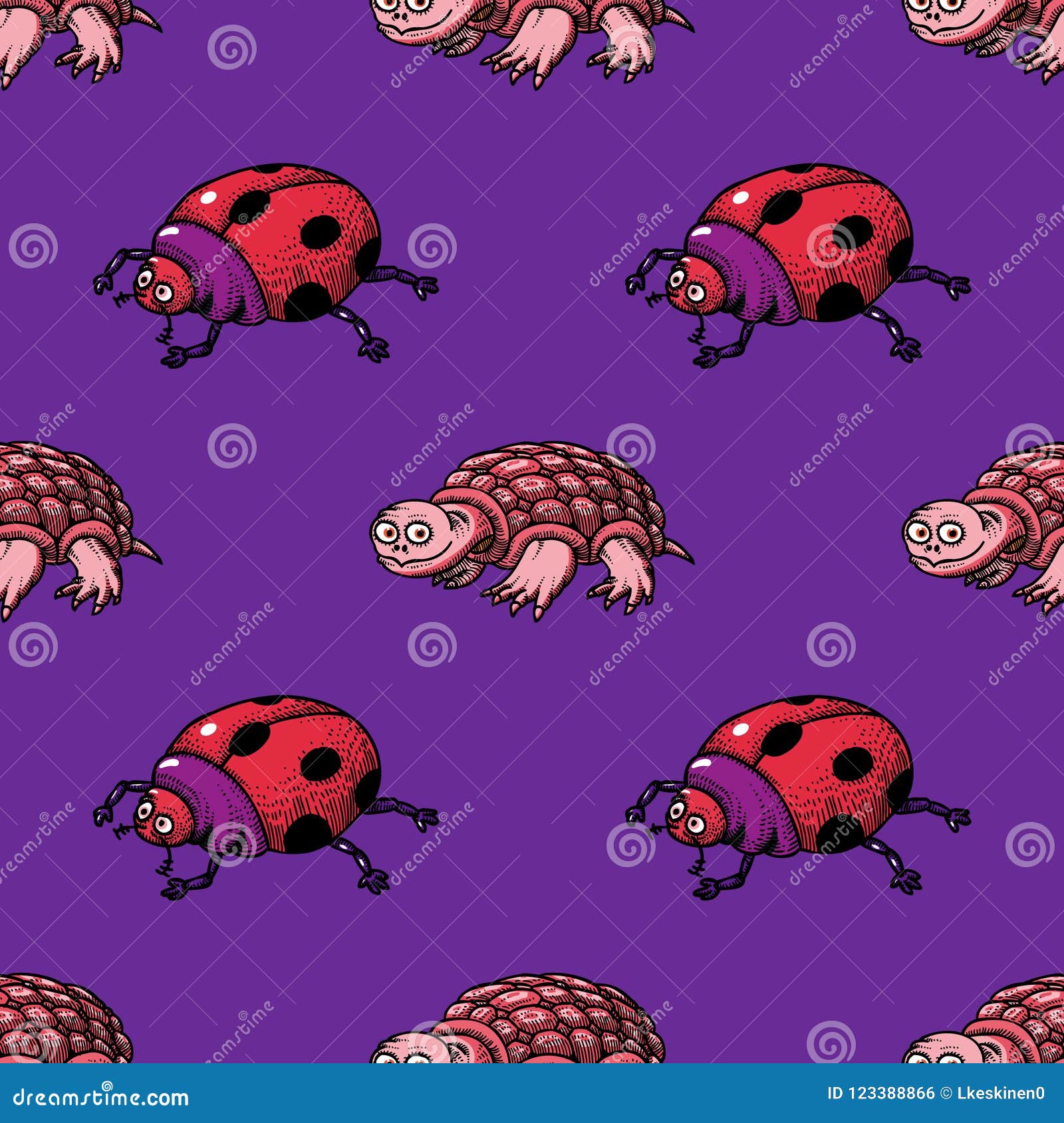 Ladybug and Turtle Seamless Pattern Stock Vector - Illustration of ...