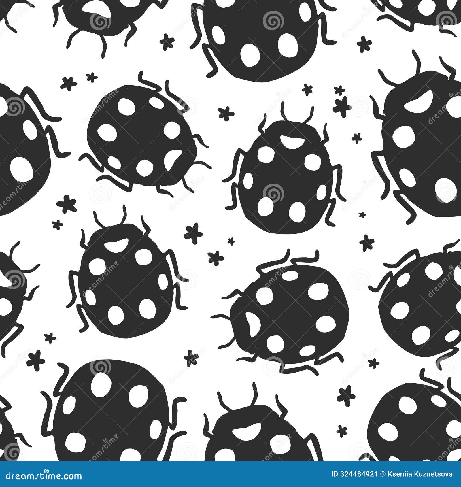 Ladybug Vector Illustration. Seamless Pattern of Flying Insects. in the ...