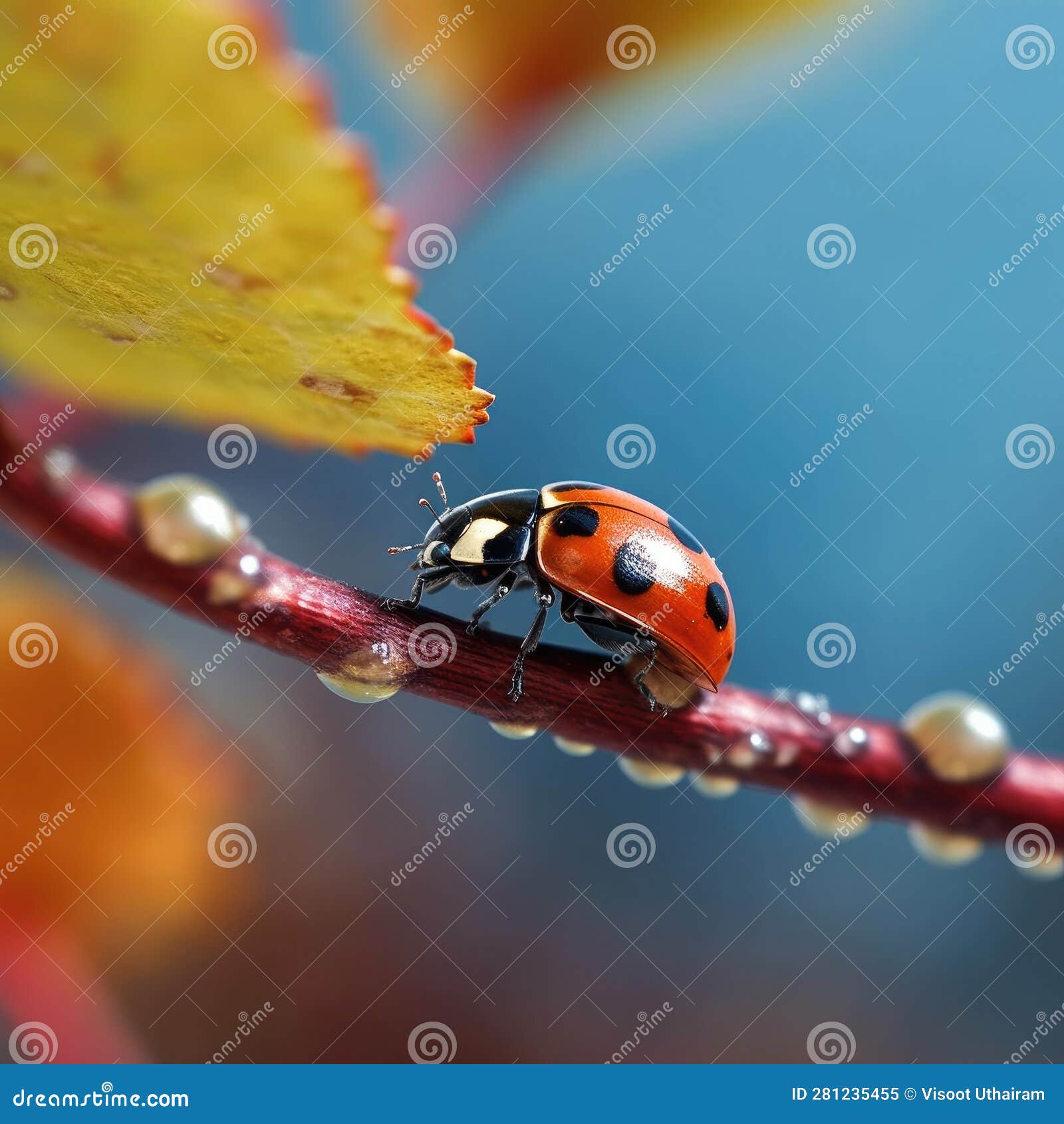 Ladybug Walking on Twig, Closeup of a Ladybug, Flora and Fauna Stock ...