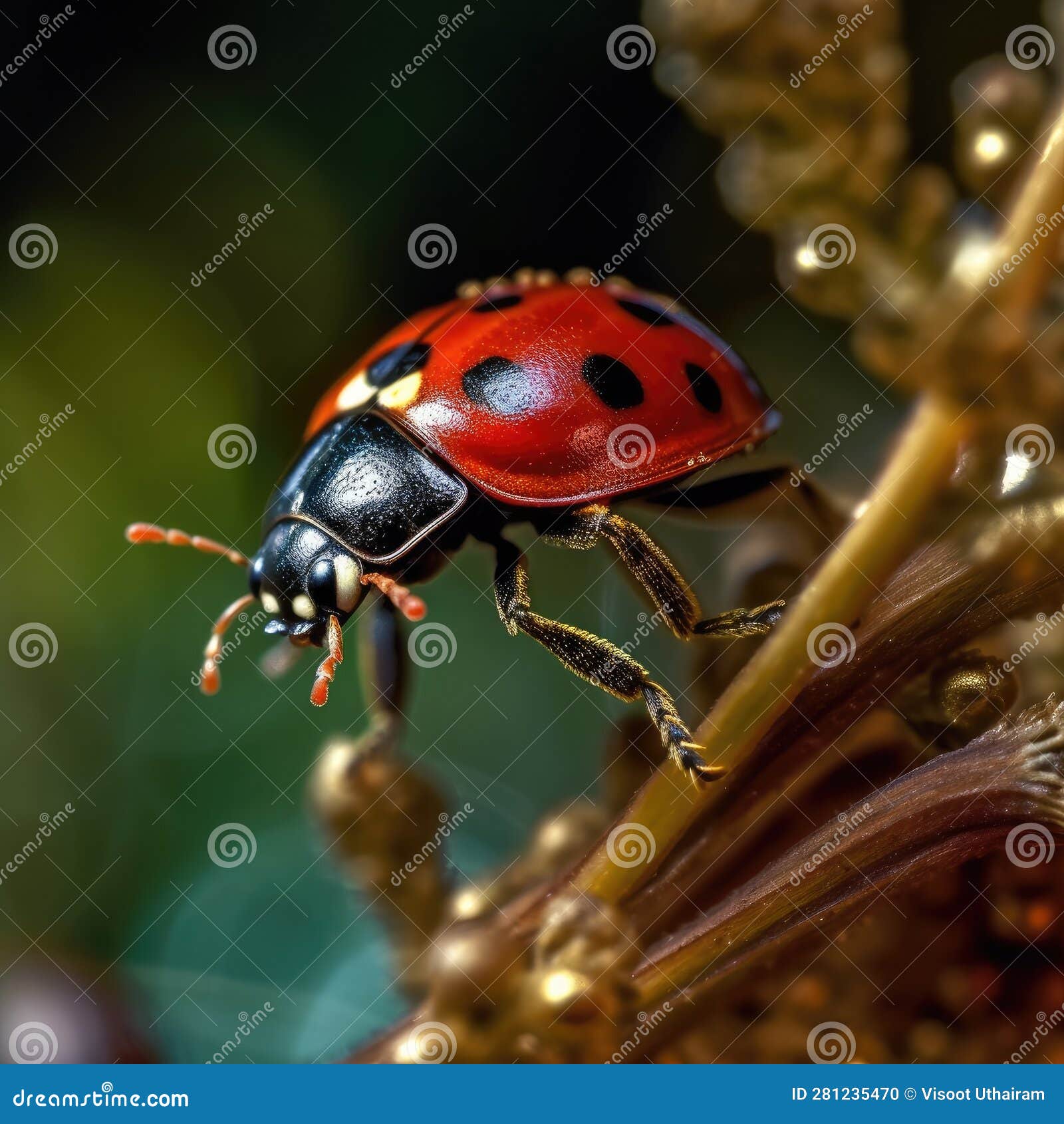 Ladybug Walking on Twig, Closeup of a Ladybug, Flora and Fauna Stock ...