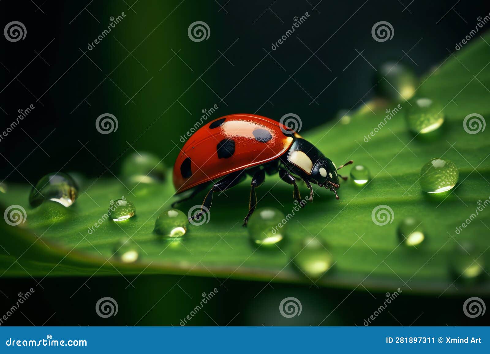 Ladybug and Water Drop in Green Leaf Ai Generated Stock Illustration ...