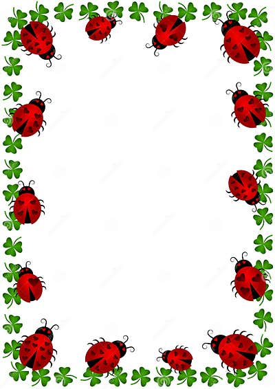 Ladybugs Border Frame with Clovers Stock Illustration - Illustration of ...