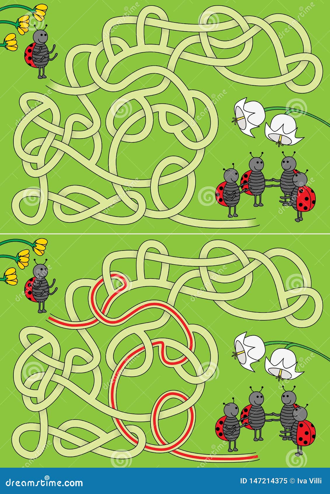 Ladybug maze stock vector. Illustration of flower, path - 147214375