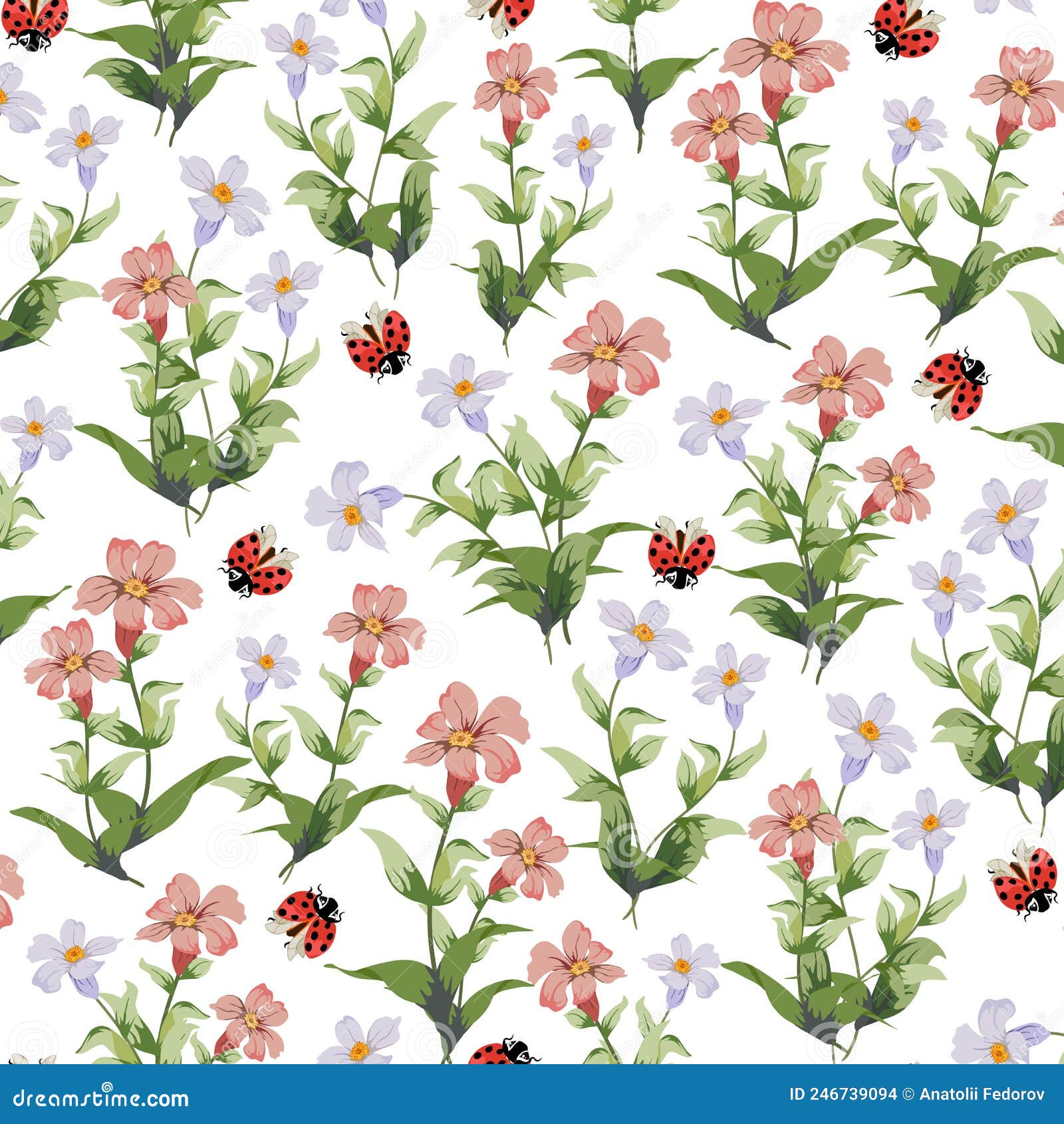 Ladybugs and a Field of Flowers. Stock Vector - Illustration of design ...