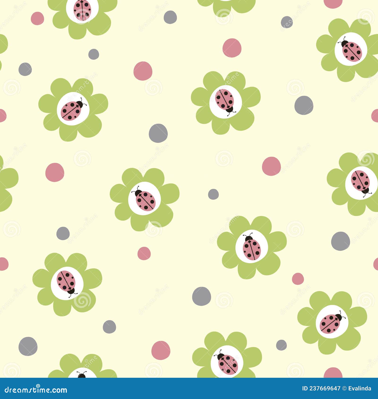 Seamless Pattern with Ladybugs and Flowers. Vector Illustration Stock ...