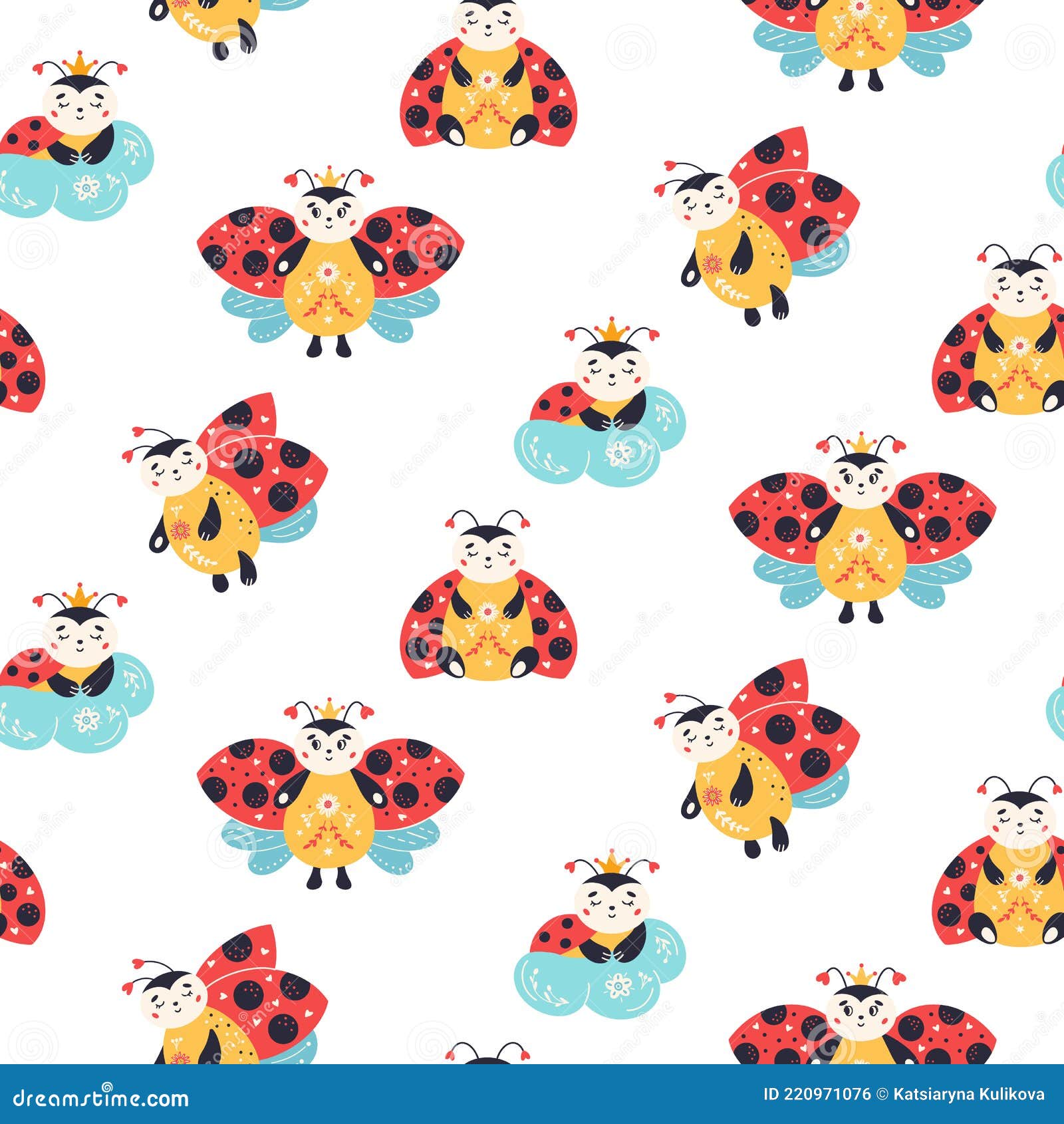 Ladybugs Seamless Pattern Ladybird Vector Background Nursery Stock ...